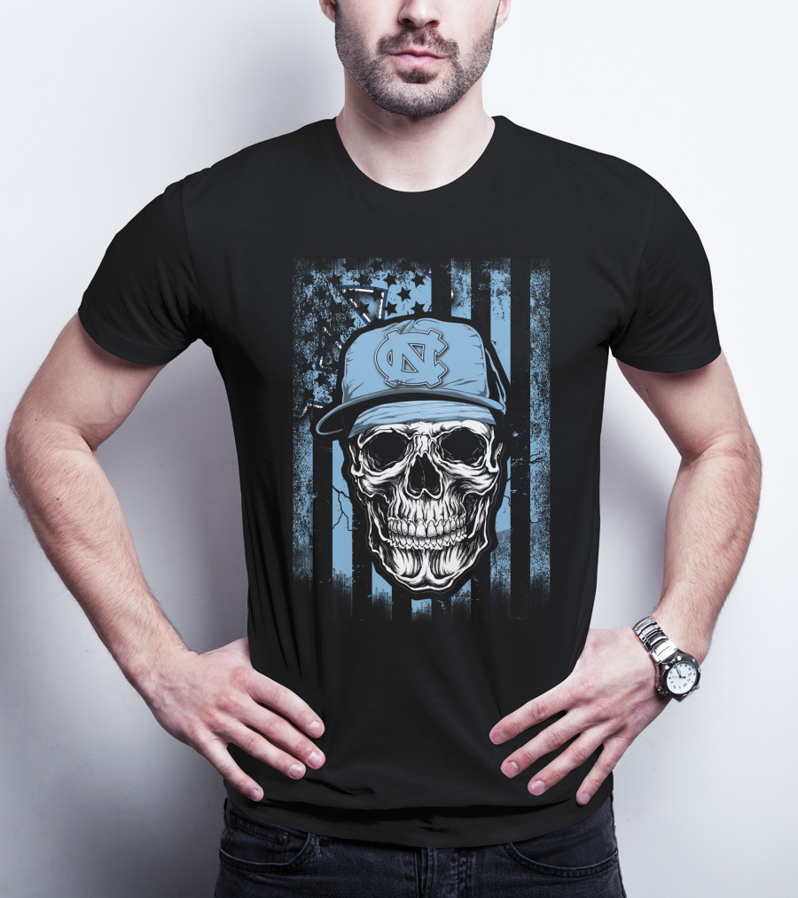 Skull Wearing North Carolina Tar Heels Cap T-Shirt