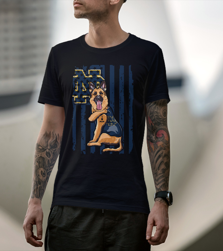 German Shepherd Notre Dame Fighting Irish I Love Mom Tattoo T-Shirt