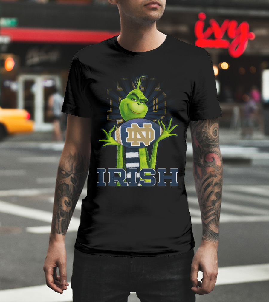 Grinch Holding Notre Dame Football Irish T-Shirt