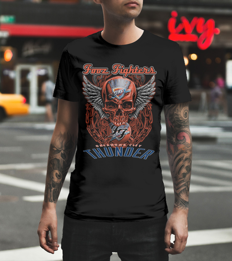 Foo Fighters Oklahoma City Thunder OKC Skull Wings T-Shirt