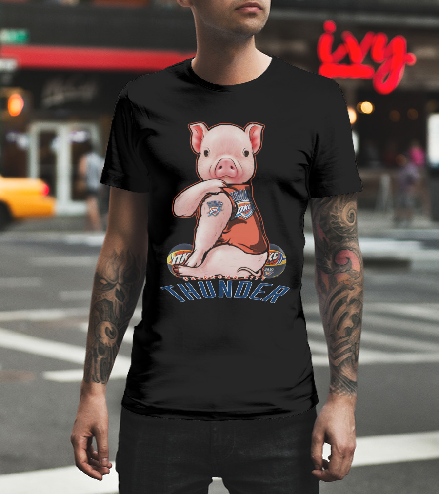Pig Wearing Oklahoma City Thunder Basketball Jersey T-Shirt