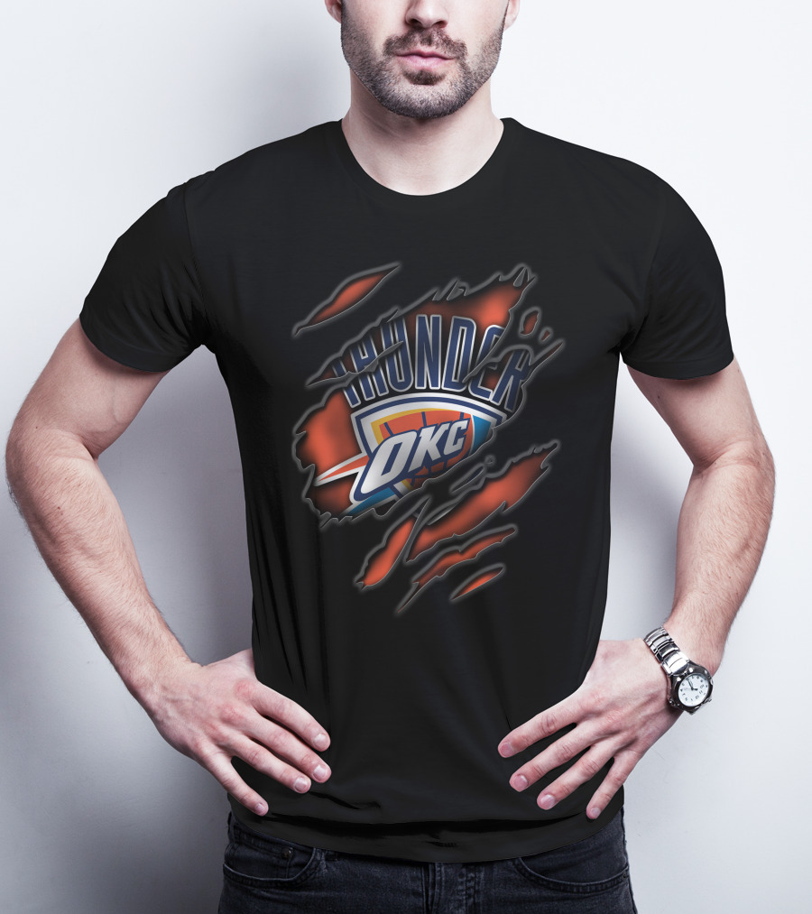 Torn OKC Thunder Logo Ripped T-Shirt