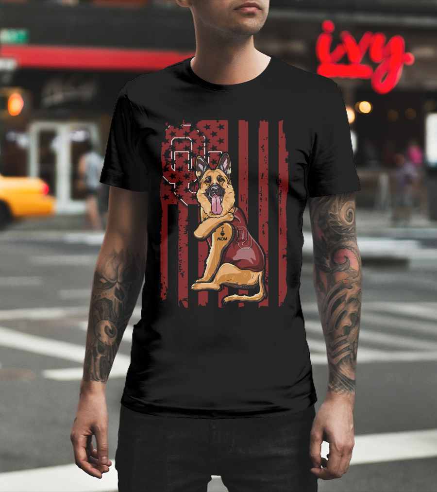German Shepherd OU Oklahoma Sooners Vintage Flag Tattoo T-Shirt