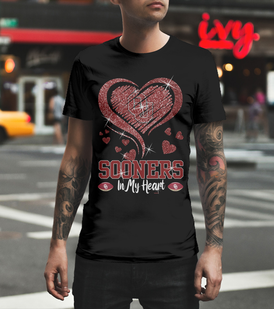Sooners In My Heart OU Football Love Sparkle Hearts T-Shirt