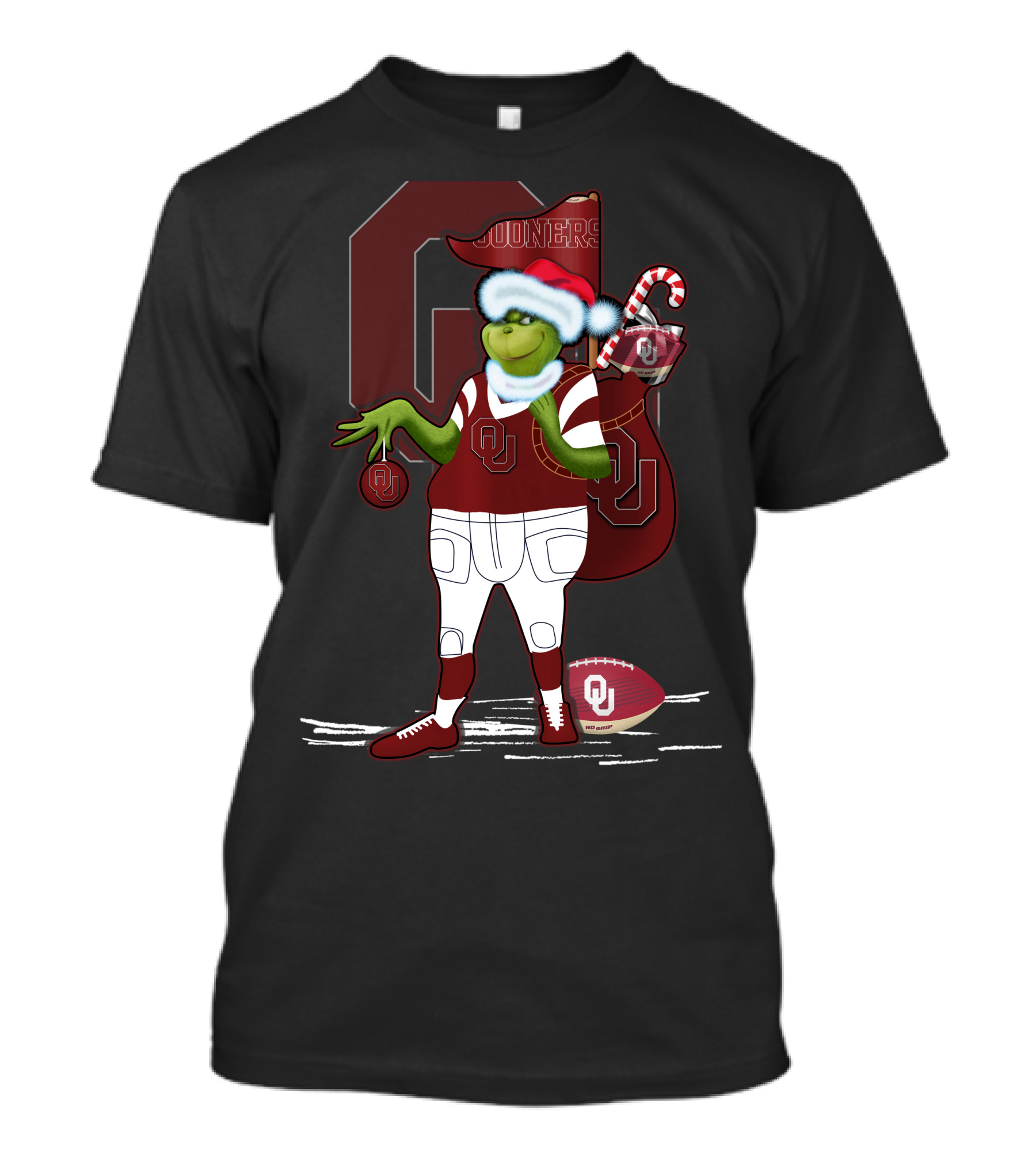 Grinchxmas Oklahoma Sooners Santa Football Sack T-Shirt