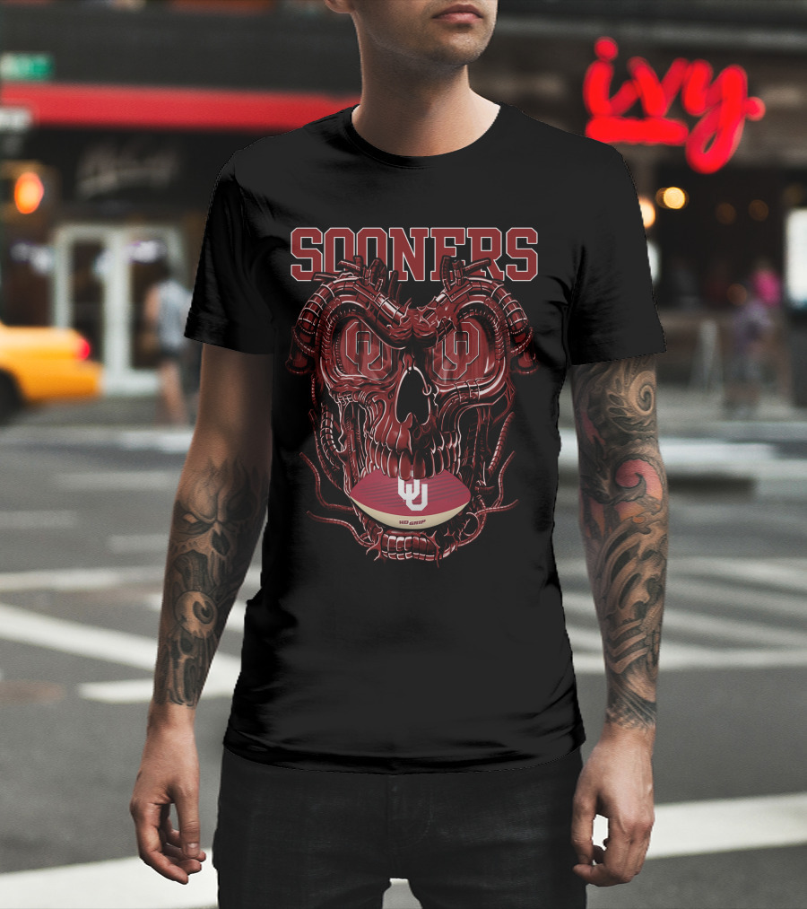 Sooners Dragonskull Football OU Logo Skull T-Shirt
