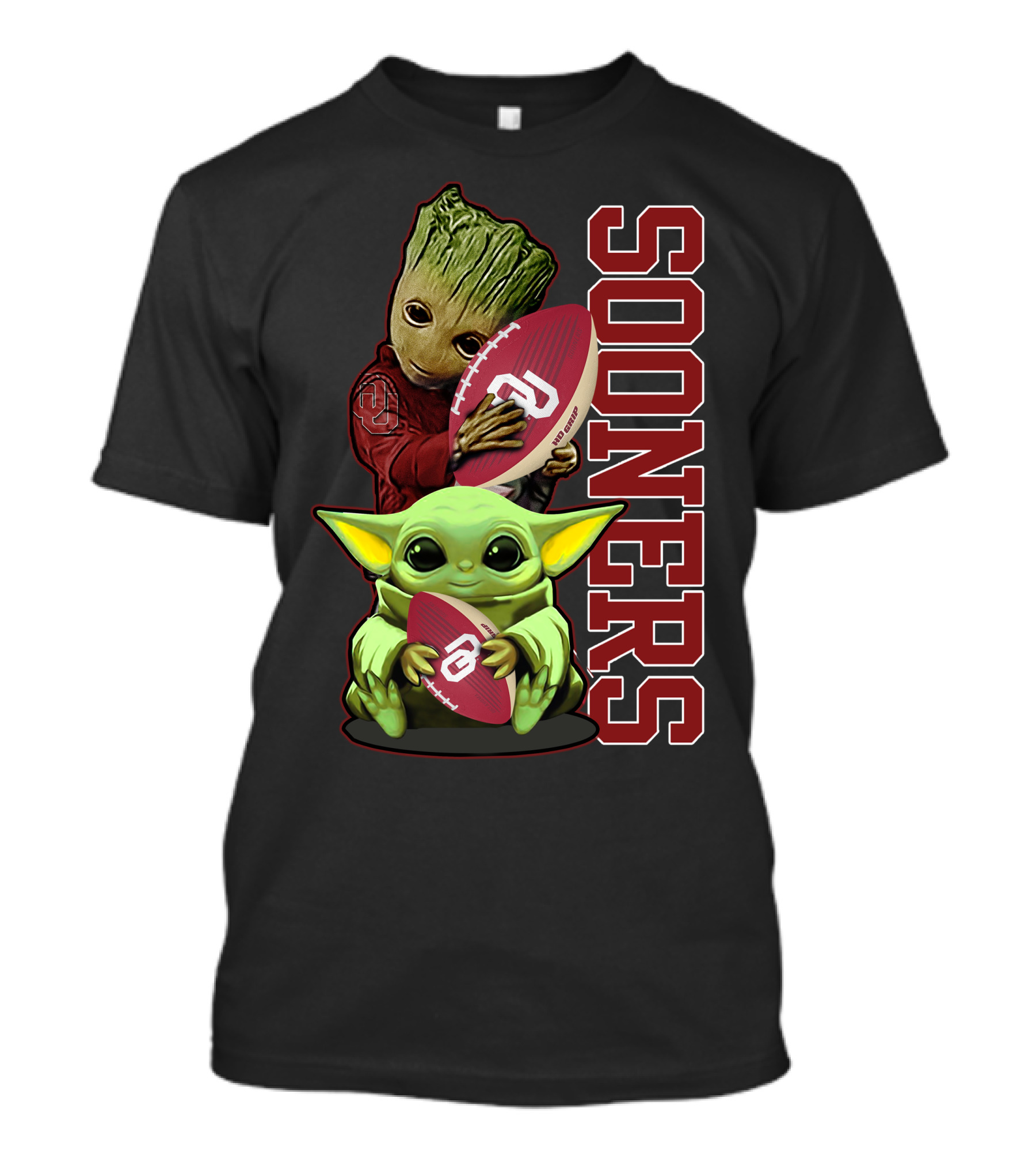 Groot And Baby Yoda Oklahoma Sooners Football T-Shirt