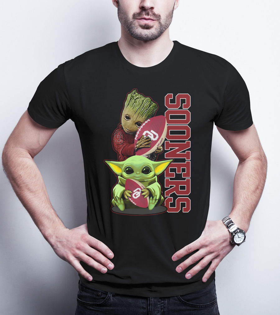 Groot And Baby Yoda Oklahoma Sooners Football T-Shirt