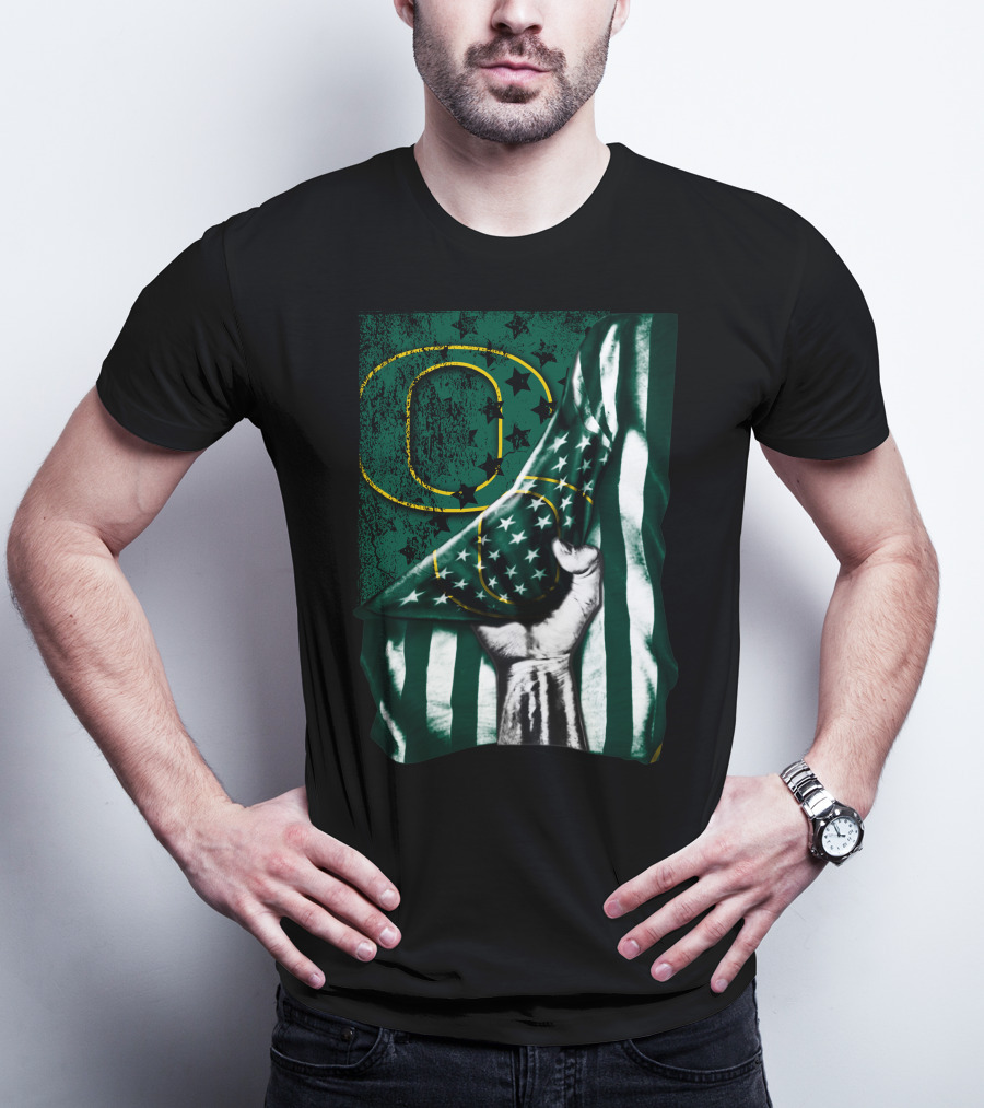 Oregon Ducks American Flag Fist And Stars T-Shirt
