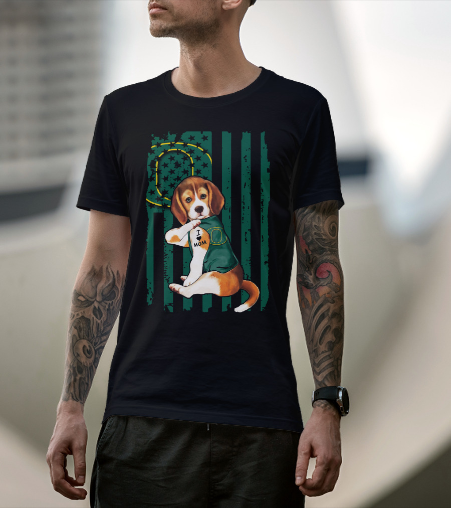 Beagle I Love Mom Oregon Ducks American Flag T-Shirt