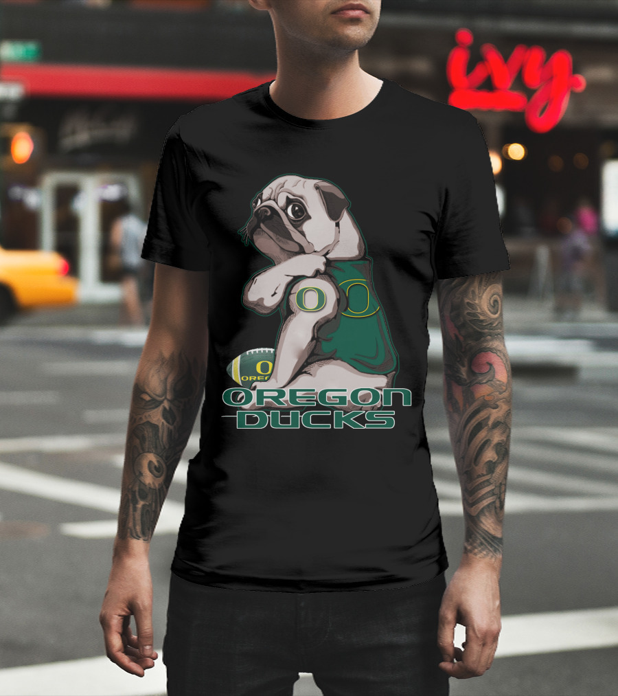 Pug Wearing Oregon Ducks Football Jersey T-Shirt