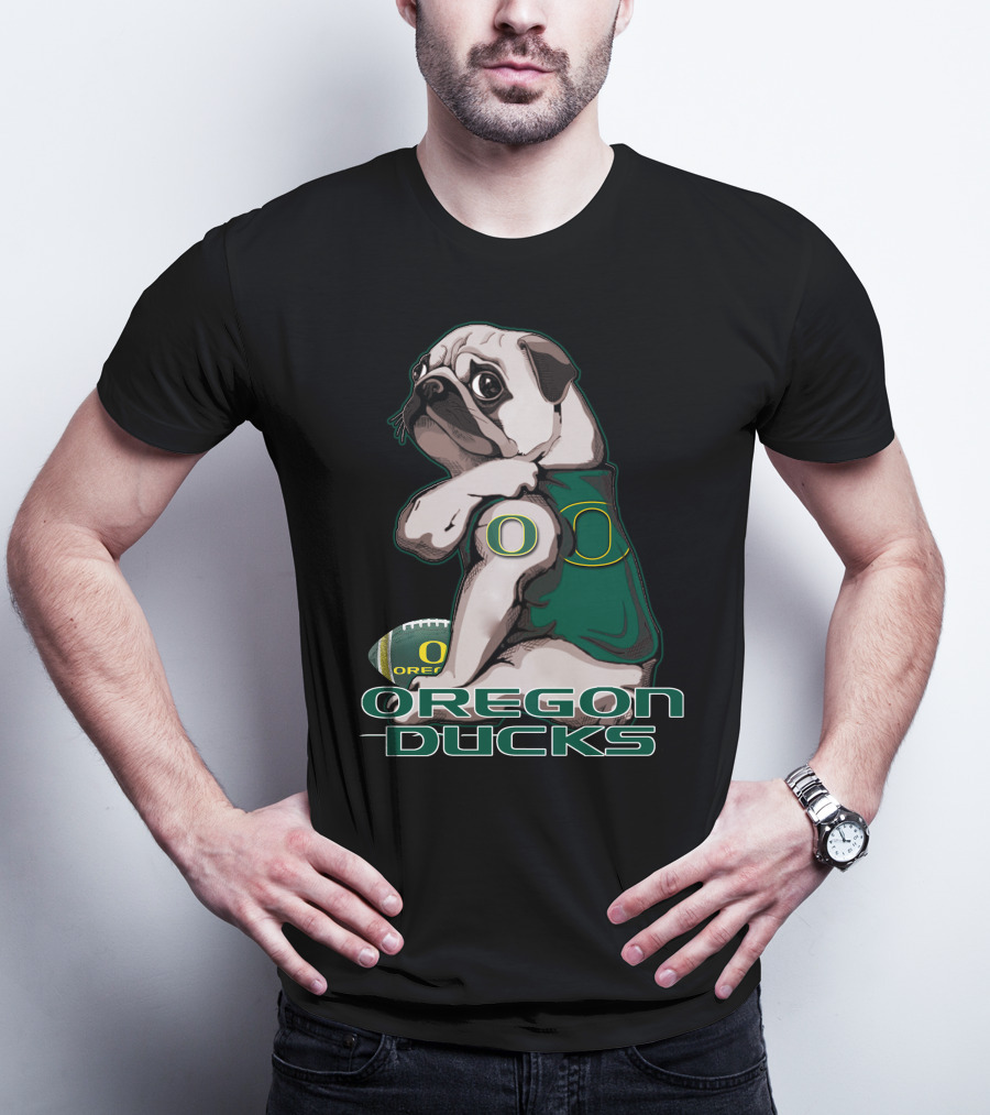 Pug Wearing Oregon Ducks Football Jersey T-Shirt