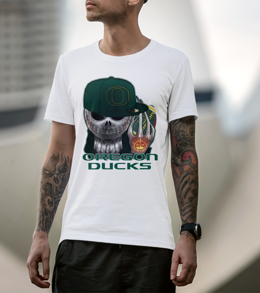 Oregon Ducks Jack Skellington Skull Halloween Football T-Shirt