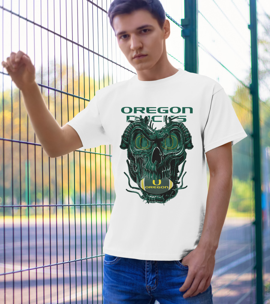 Oregon Ducks Dragonskull Football Fusion T-Shirt