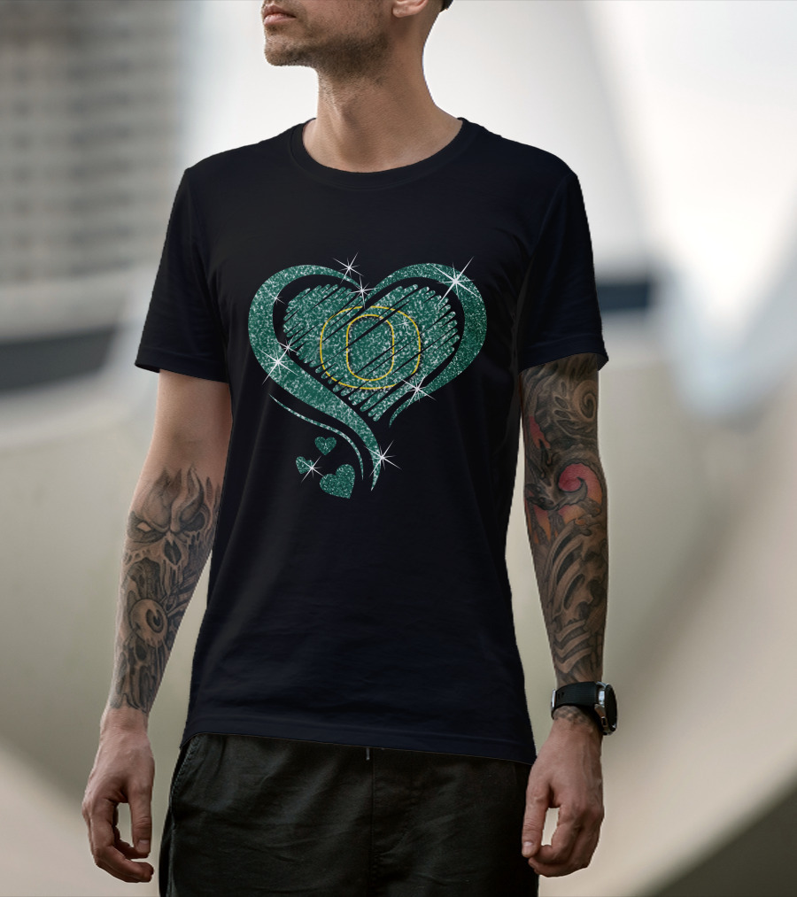Heart Diamond Oregon Ducks Glitter Green Sparkle T-Shirt
