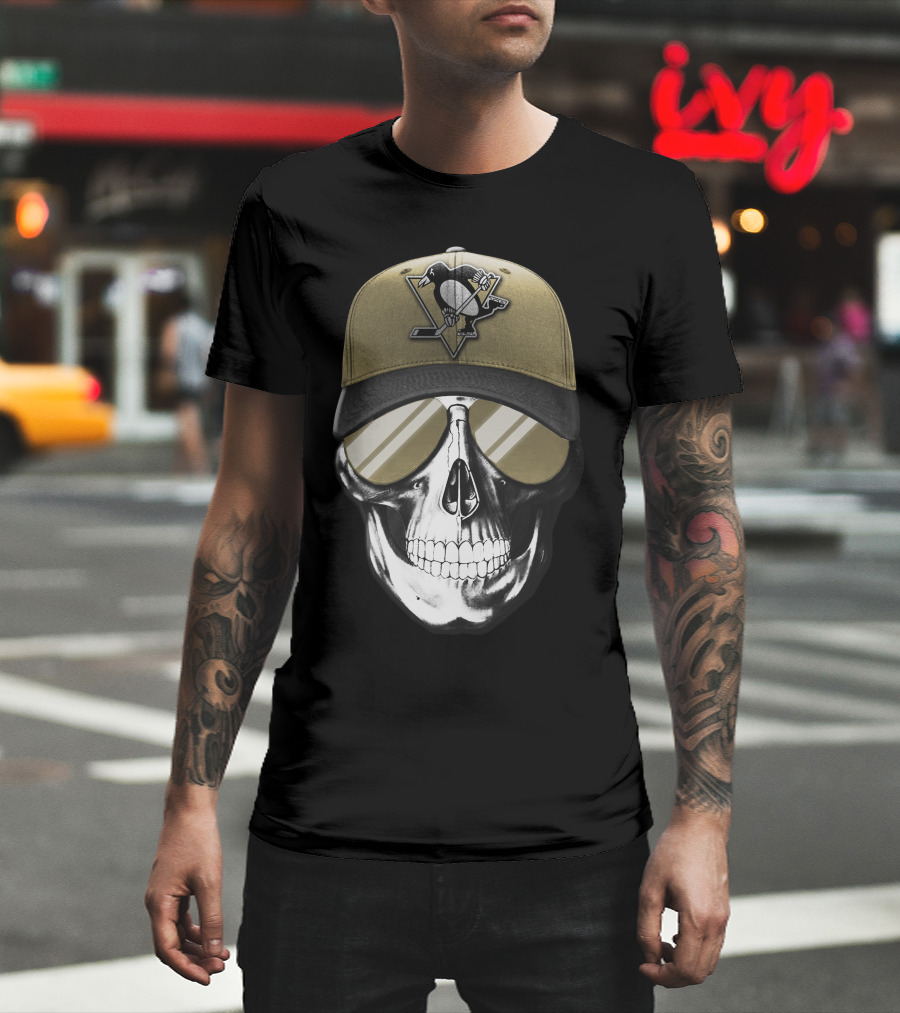 Pittsburgh Penguins Skull Hat Hockey Fan T-Shirt