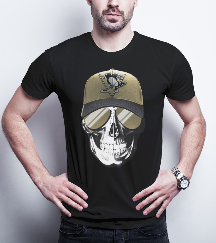 Pittsburgh Penguins Skull Hat Hockey Fan T-Shirt