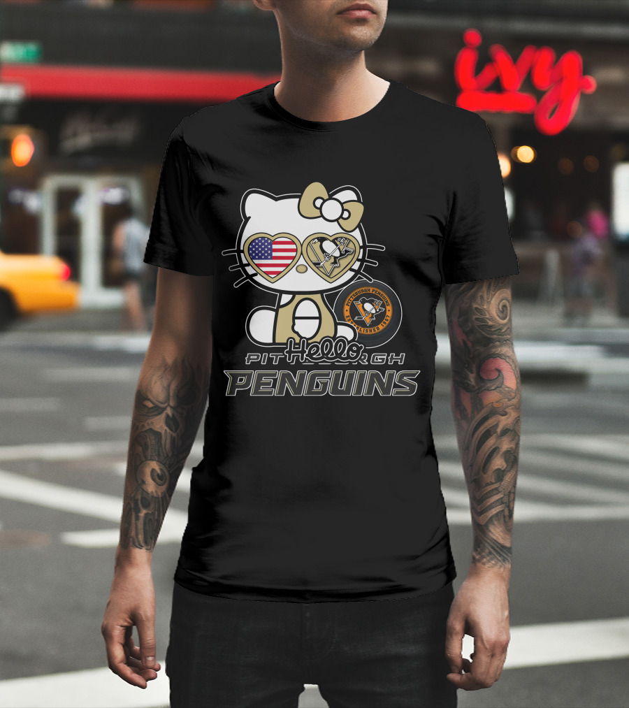 Hellokitty Pittsburgh Penguins USA Heart Fan Gear T-Shirt