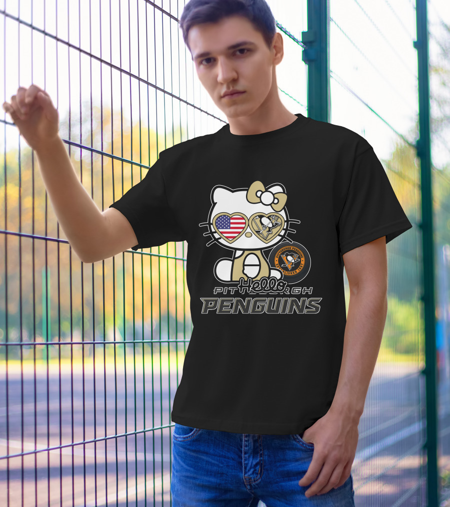 Hellokitty Pittsburgh Penguins USA Heart Fan Gear T-Shirt