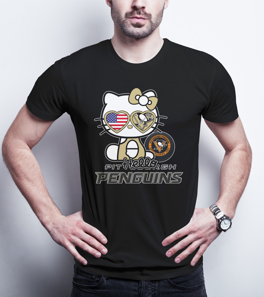 Hellokitty Pittsburgh Penguins USA Heart Fan Gear T-Shirt