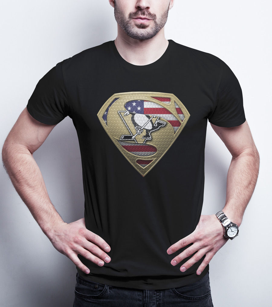 Pittsburgh Penguins American Flag Superman Shield T-Shirt