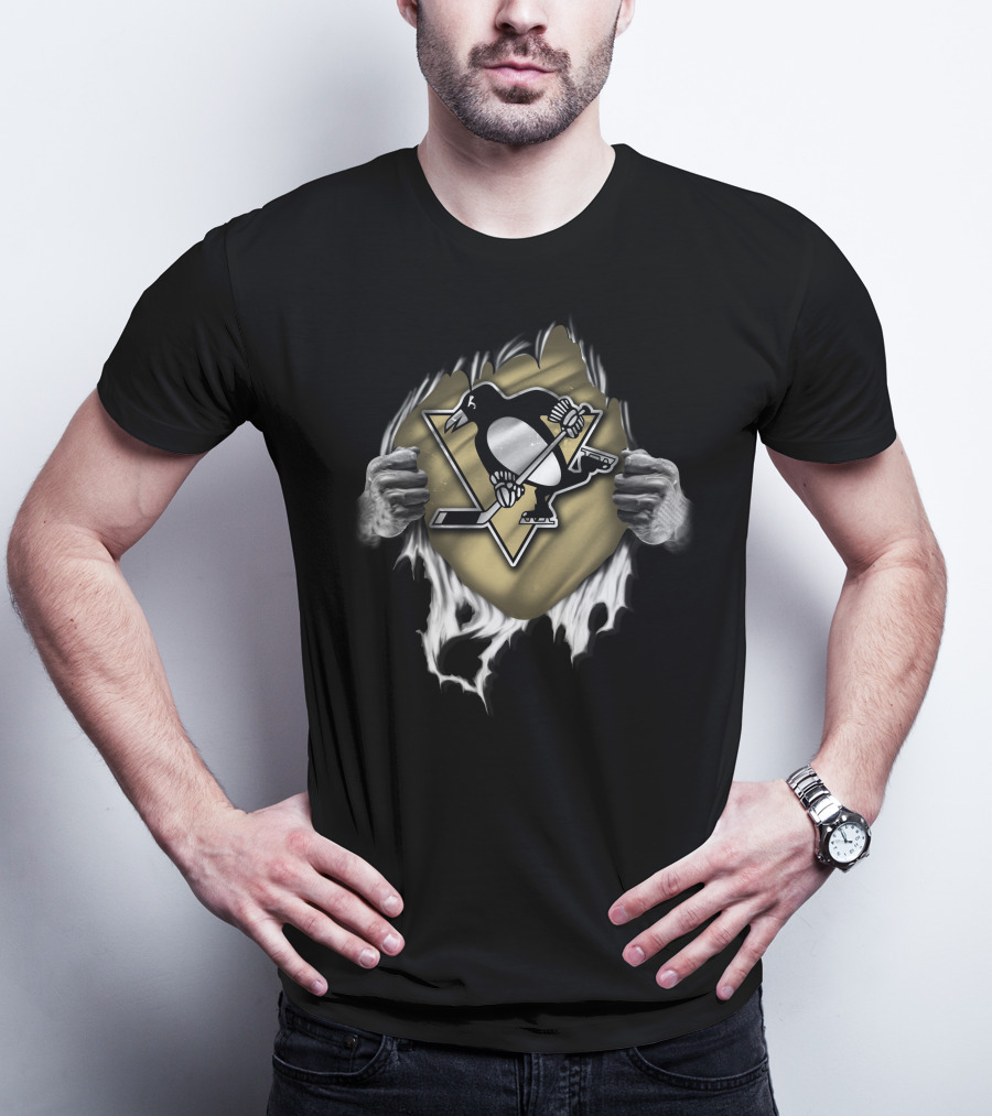 Torn Pittsburgh Penguins Logo Hockey Ripped T-Shirt