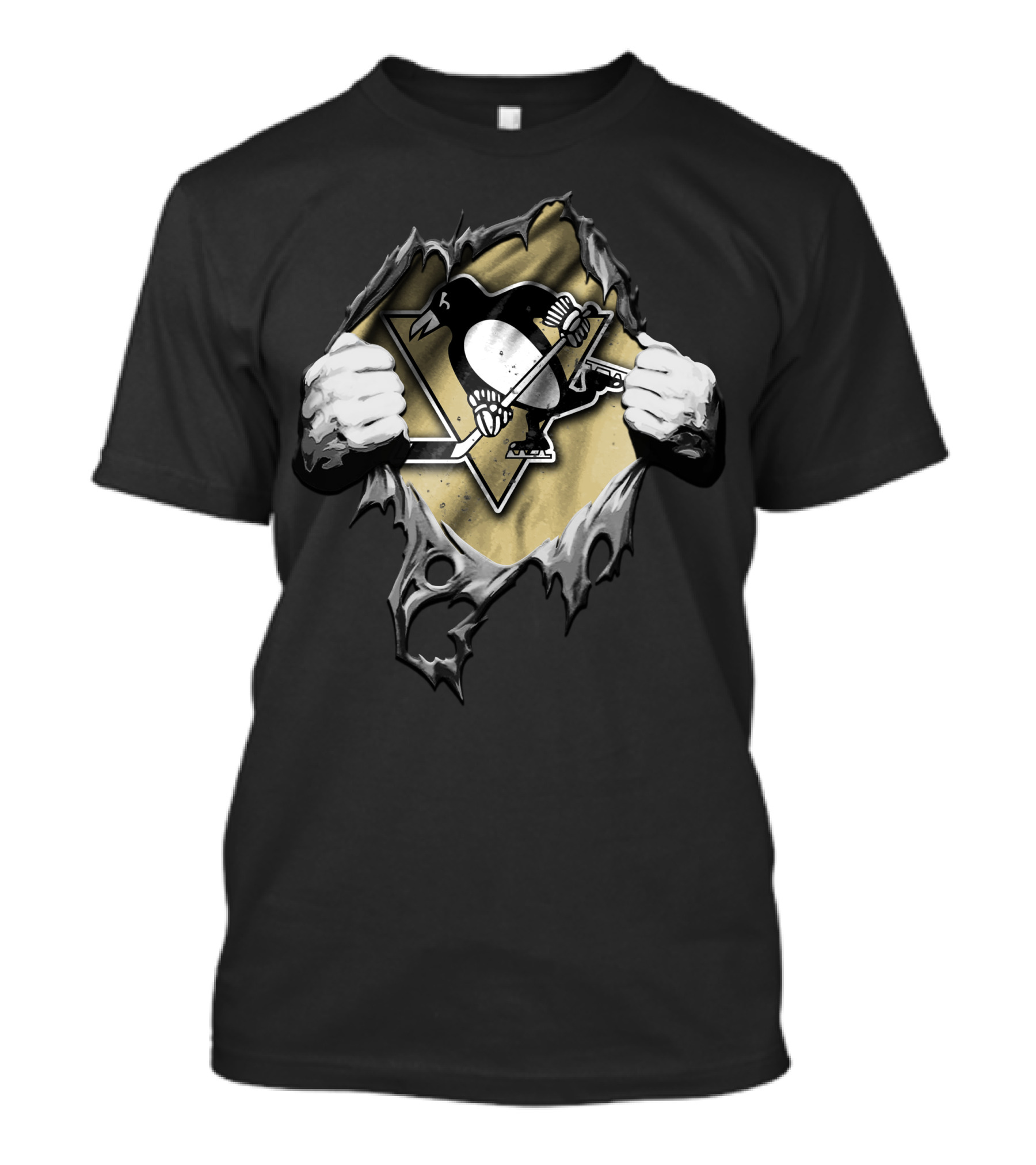 Pittsburgh Penguins Torn Hockey Logo With Ripped Hands T-Shirt