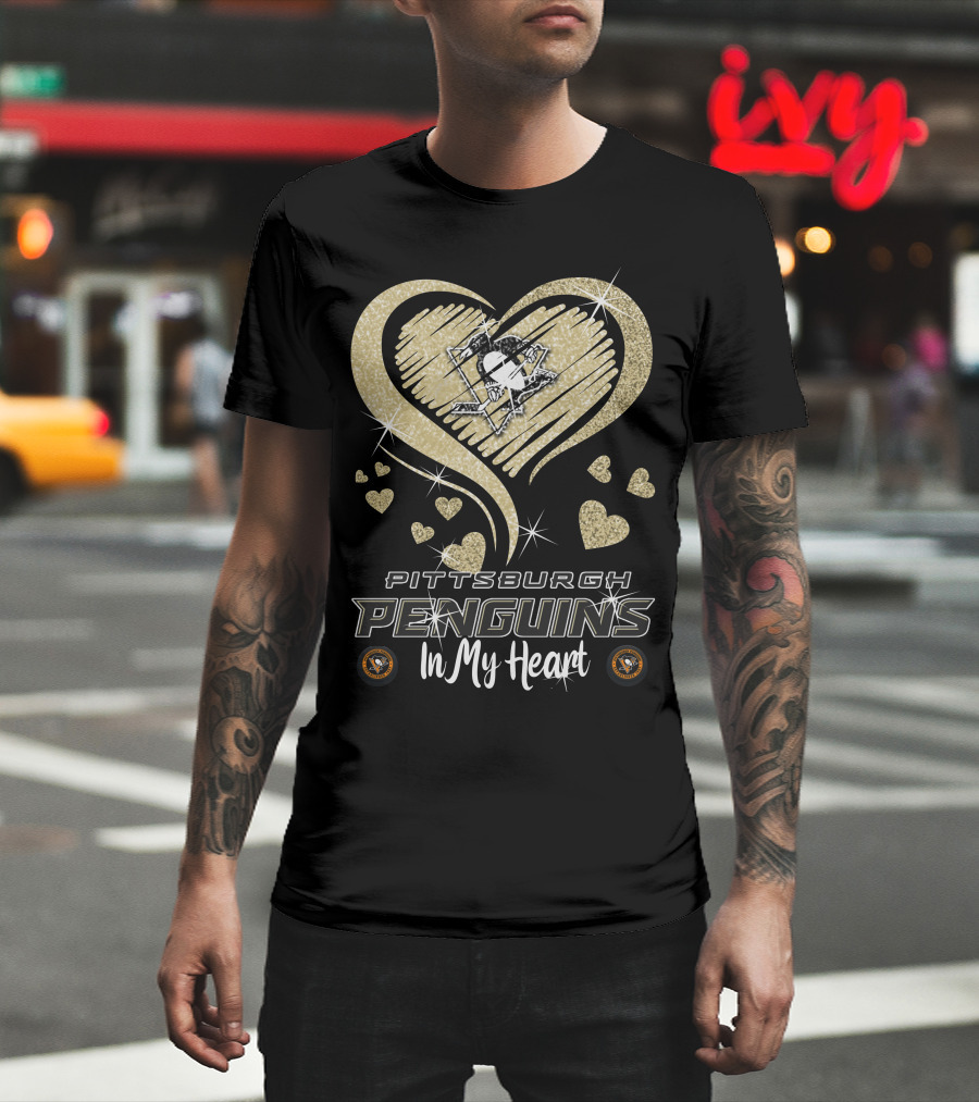 Pittsburgh Penguins Heart Logo Glitter In My Heart T-Shirt