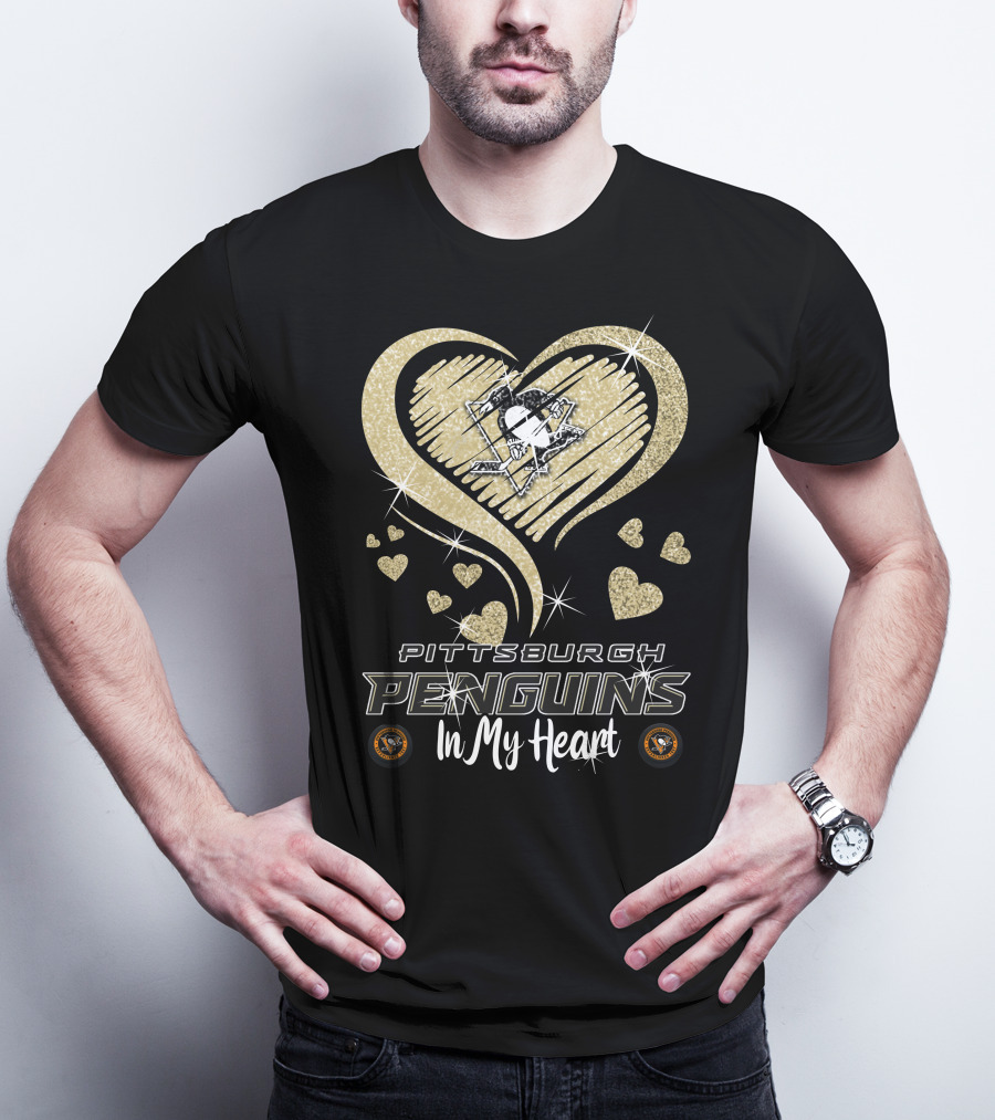 Pittsburgh Penguins Heart Logo Glitter In My Heart T-Shirt