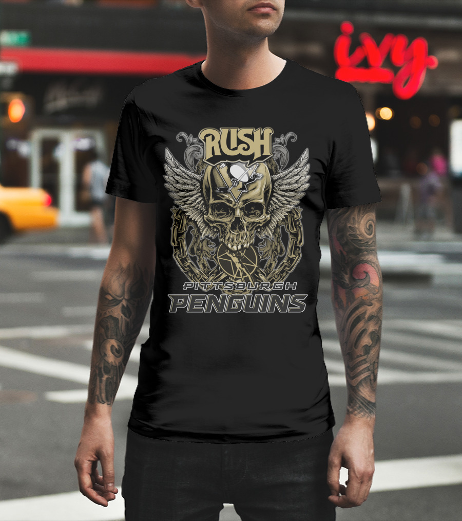 Rush Pittsburgh Penguins Skull Wings Hockey Chains T-Shirt