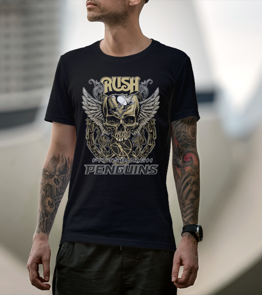 Rush Pittsburgh Penguins Skull Wings Hockey Chains T-Shirt