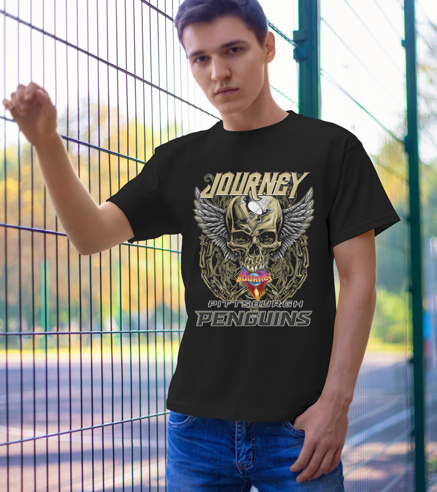 Journey Pittsburgh Penguins Skull Wings Chains T-Shirt