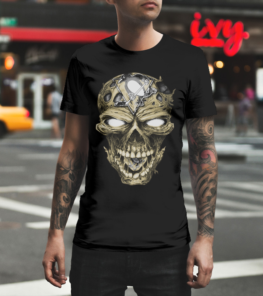Pittsburgh Penguins Skull With Team T-Shirt
