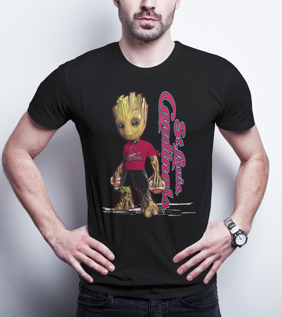 Groot St. Louis Cardinals Baseball Fan Character With Team Logo And Baseballs T-Shirt