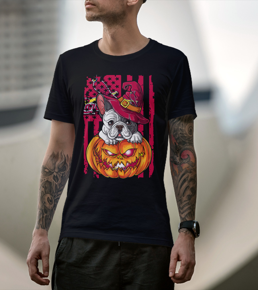 Hlw Bulldog Pumpkin Witch Hat St. Louis Cardinals Halloween T-Shirt