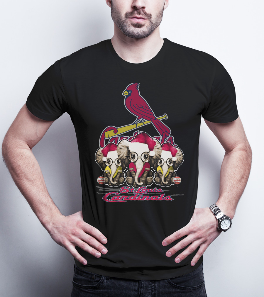 Elephants Santa Hats St. Louis Cardinals Christmas T-Shirt