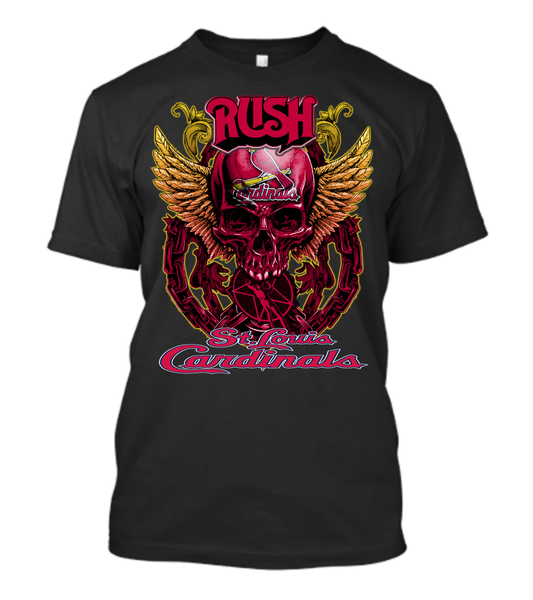 Rush St. Louis Cardinals Skull Wings Chain T-Shirt