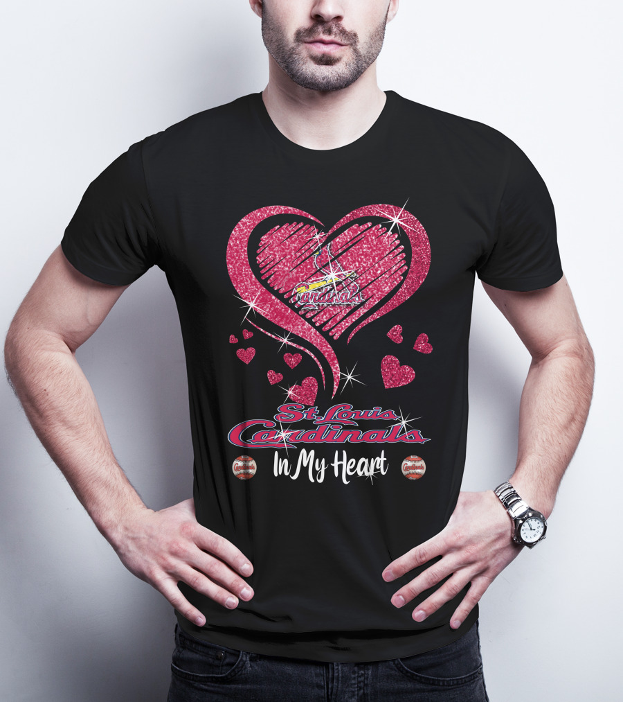 St. Louis Cardinals In My Heart Glitter Heart T-Shirt