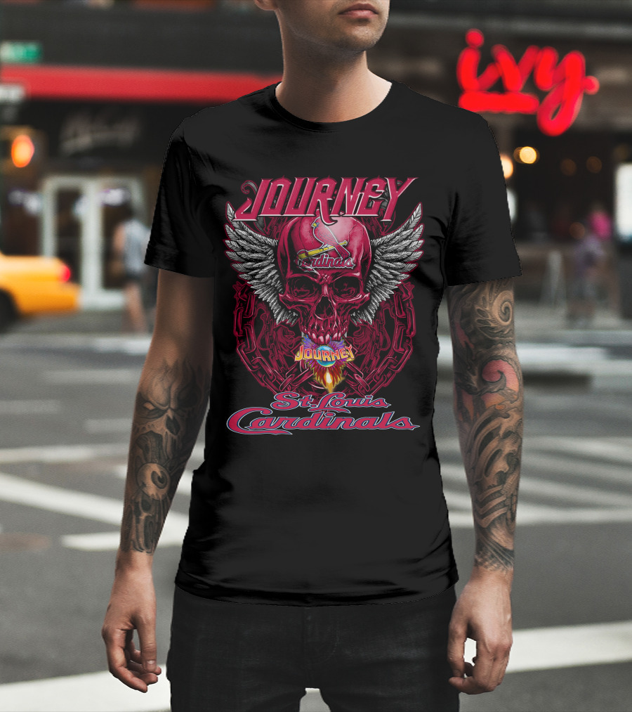 Journey St. Louis Cardinals Skull Wings Flame T-Shirt