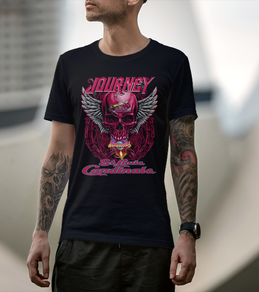 Journey St. Louis Cardinals Skull Wings Flame T-Shirt
