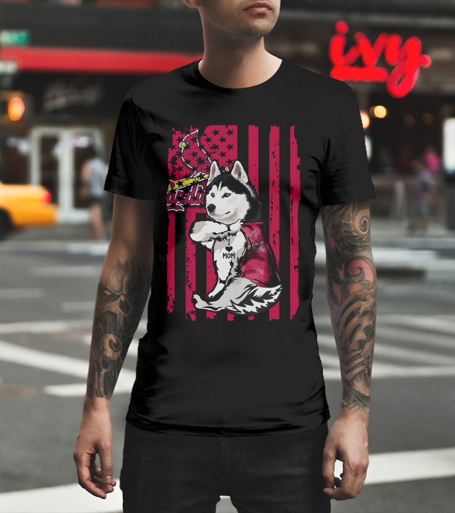Siberian Husky St. Louis Cardinals Fan With Love Mom Tattoo T-Shirt
