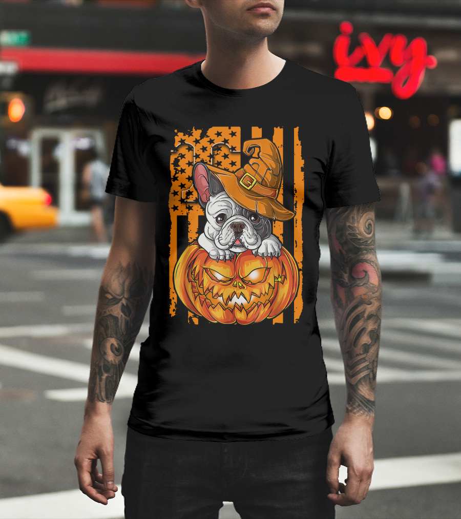 Bulldog Witch Hat Pumpkin Halloween Tennessee Volunteers T-Shirt