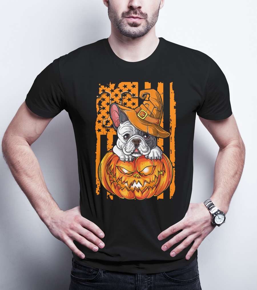 Bulldog Witch Hat Pumpkin Halloween Tennessee Volunteers T-Shirt