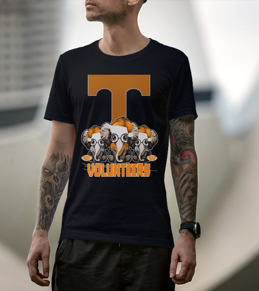 Three Elephants With Santa Hats Tennessee Volunteers T-Shirt