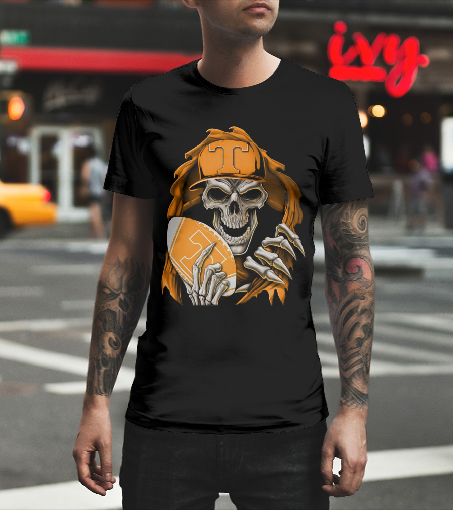 Skullbong Tennessee Volunteers Skeleton Football Orange Hat T-Shirt