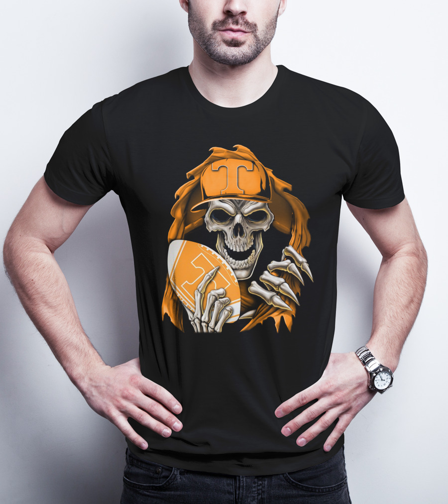 Skullbong Tennessee Volunteers Skeleton Football Orange Hat T-Shirt