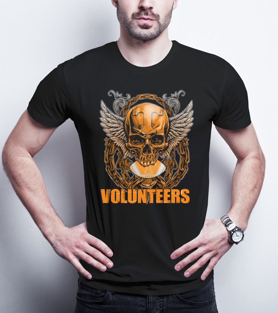 Winged Skull Tennessee Volunteers Football Orange Chains T-Shirt