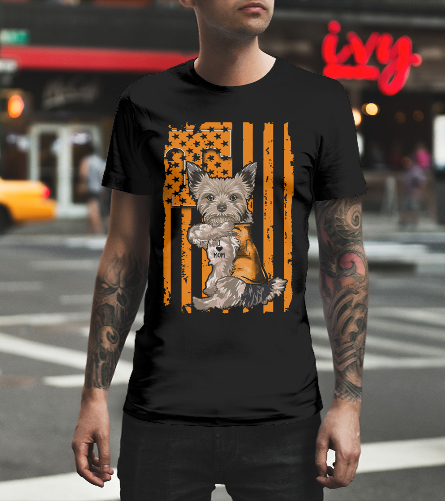 Yorkshire Terrier I Love Mom Tennessee Volunteers Orange Stars And Stripes Football Flag T-Shirt