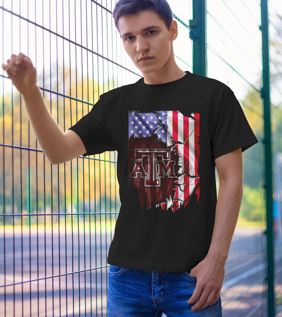 Texas A&M Aggies American Flag Torn Background T-Shirt