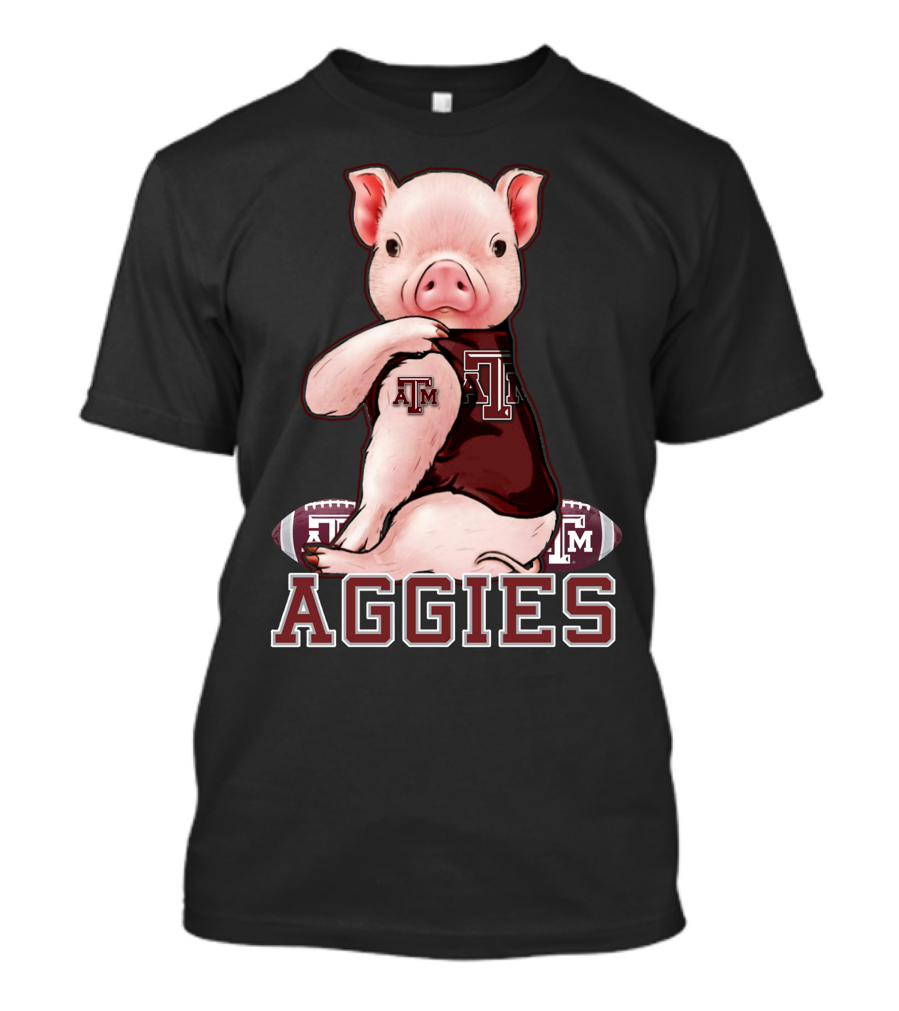 Pig Wearing Texas A&M Aggies Logo Sitting On Aggies Football T-Shirt